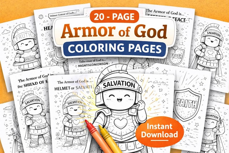 Armor of God Coloring Pages for Kids – 20 Page Christian Printable ...