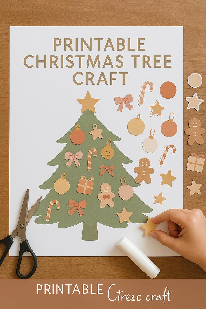 Kids Printable Christmas Tree Decorating Craft – Cut & Glue Activity ...