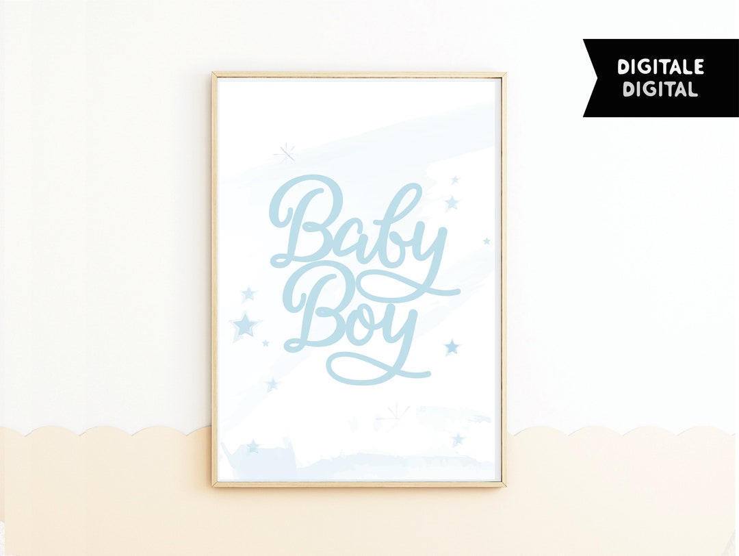 Light Blue 'baby Boy' Nursery Poster With Watercolor Background and ...