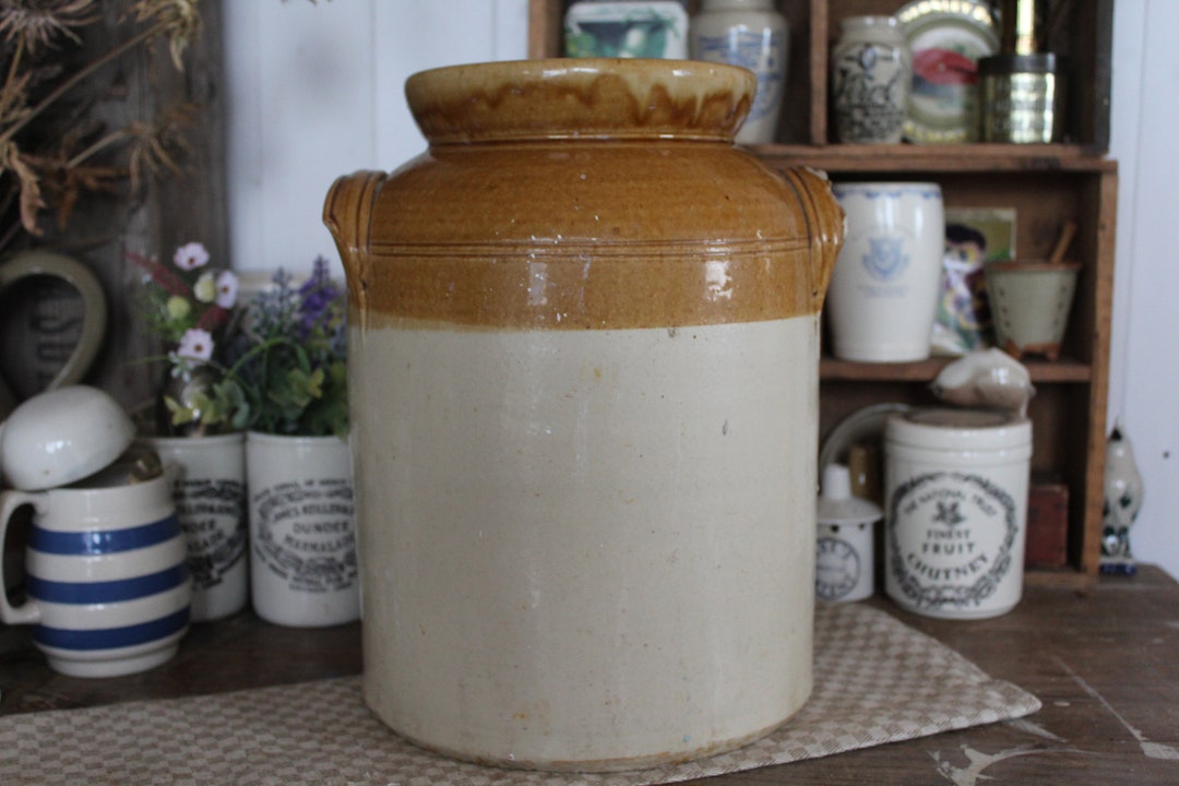 XL Vintage Stoneware Pot, Stone Pot, Vintage Stoneware Jar, Kitchen Jar ...