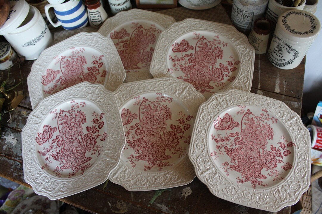 Vintage Pink and White Ironstone Plates, Antique Crown Devon White ...
