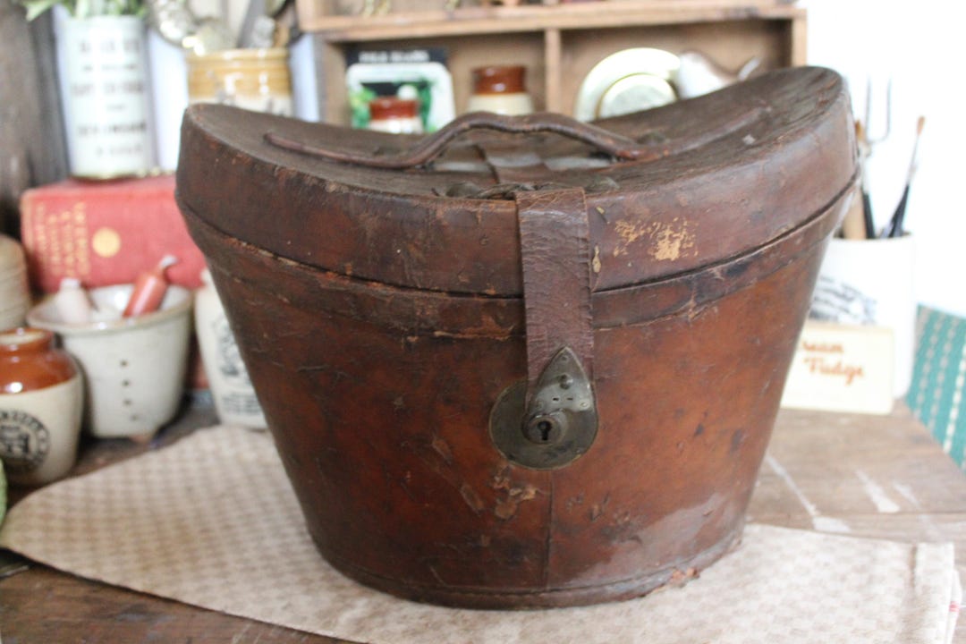 Antique Top Hat Leather Box, Top Hat Box, Antique Top Hat Box, Leather ...