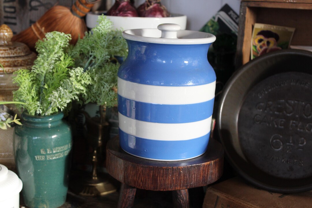 Vintage TG Green Cornishware Kitchen Canister Pot, Blue and White ...