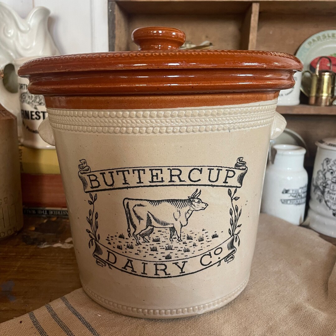 RARE XL 5lb Size Vintage Dairy Pot - Antique Advertising Jar - Antique ...