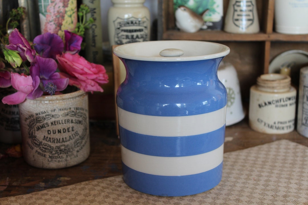Vintage TG Green Cornishware Kitchen Canister Pot - Blue and White ...