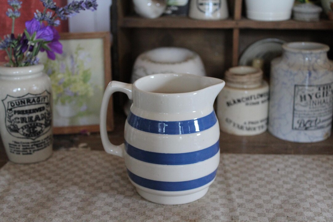 Vintage Blue and White Stripped Jug, Cornishware Blue and White, Pitcher, Vintage Pitcher ...