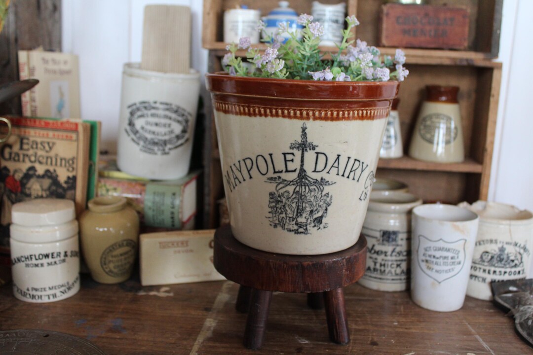 Rare XL Vintage Maypole Dairy Pot: Antique Advertising, Farmhouse Decor ...