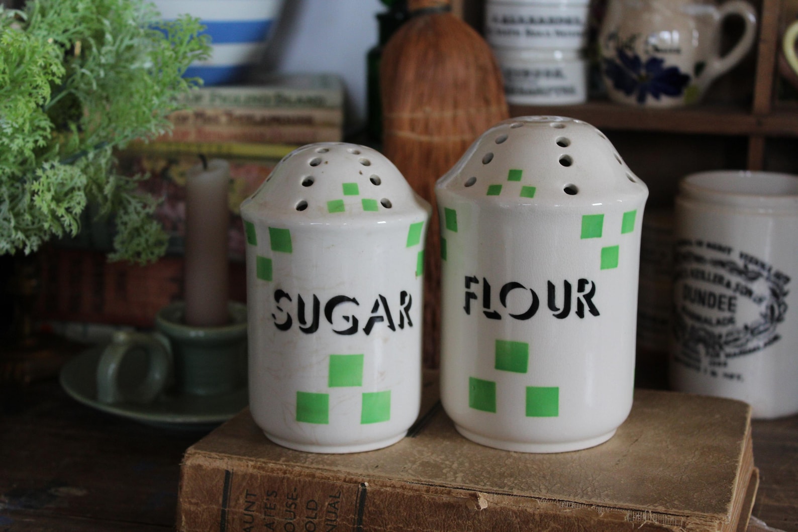Rare TG Green Checkers Sugar and Flour Shaker Set, 1938 Art Deco ...