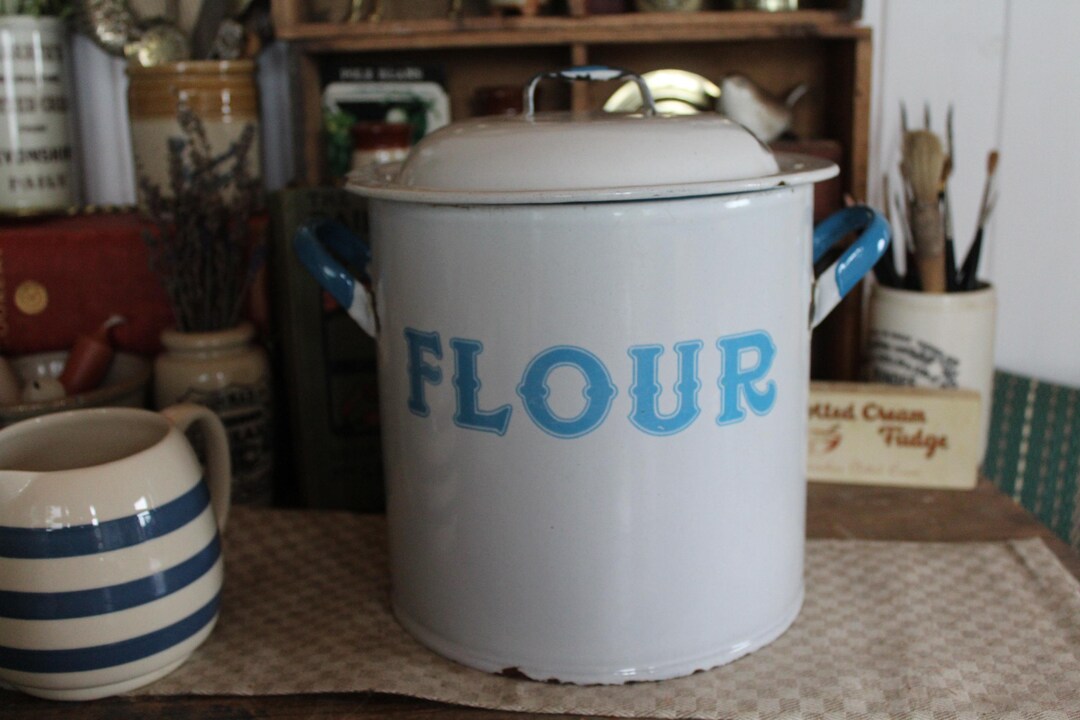 White Vintage Enamel Flour Bin - Flour Box - Enamel Flour Bin - English ...