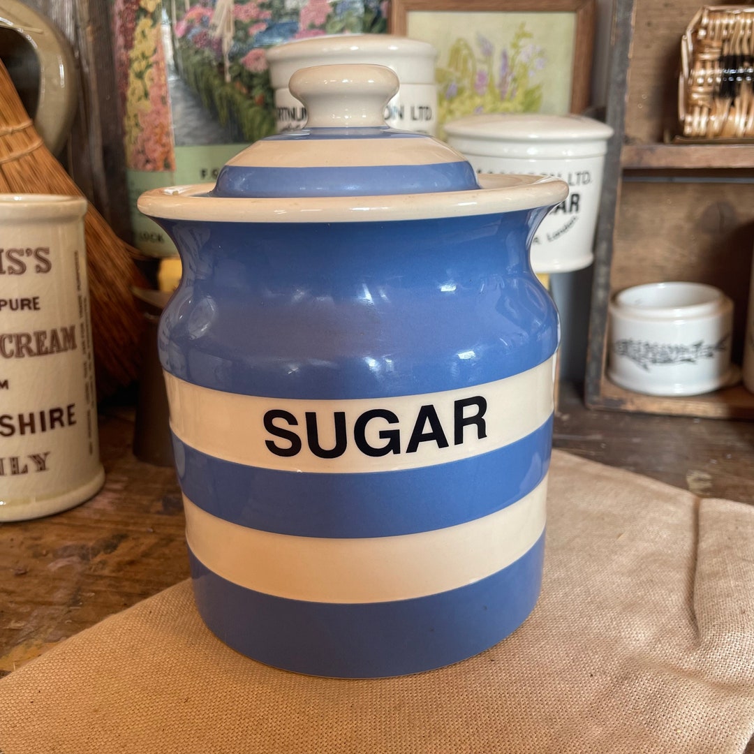 Vintage TG Green Cornishware Kitchen Canister Pot - Blue and White ...