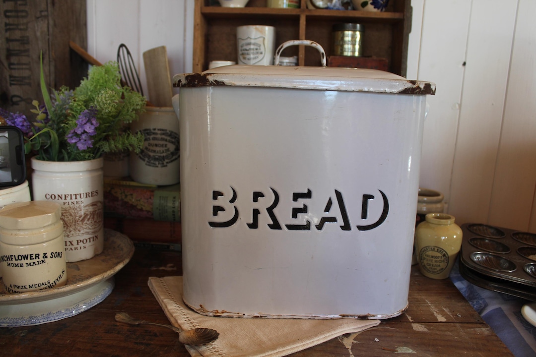 Vintage White Enamel Bread Box, English Farmhouse Kitchen Storage - Etsy