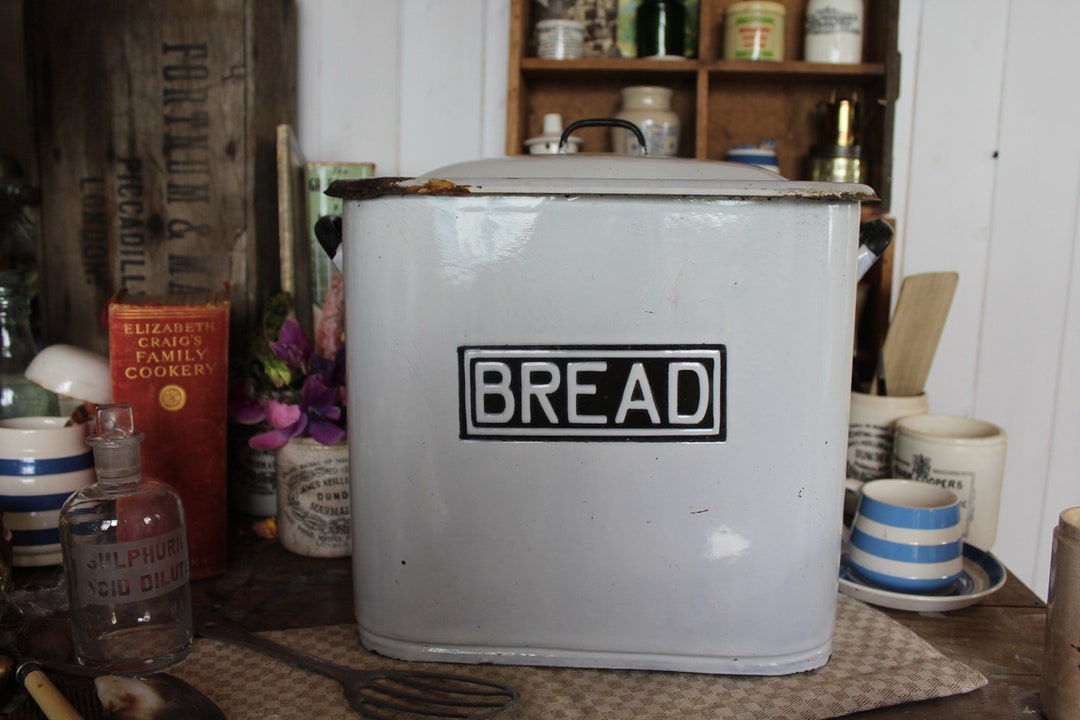 Vintage Bread Bin, White Enamel Bread Box, White Bread Bin, English ...