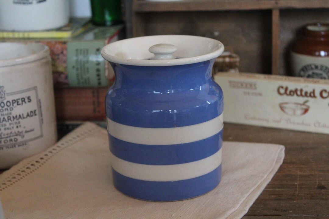 Vintage TG Green Cornishware Kitchen Canister Pot, Blue and White ...