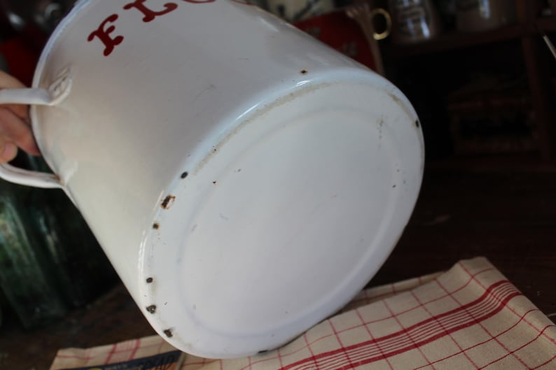 Vintage White Enamel Flour Bin: English Kitchen Canister - Etsy