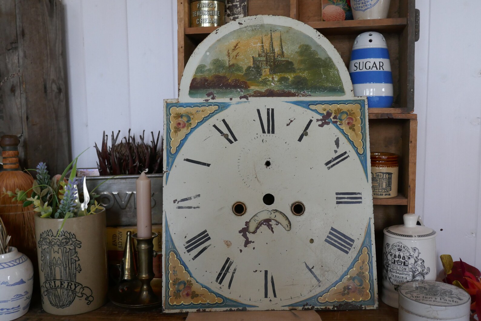 Stunning Antique Salvaged Grand Father Clock Face Antique Clock Face ...