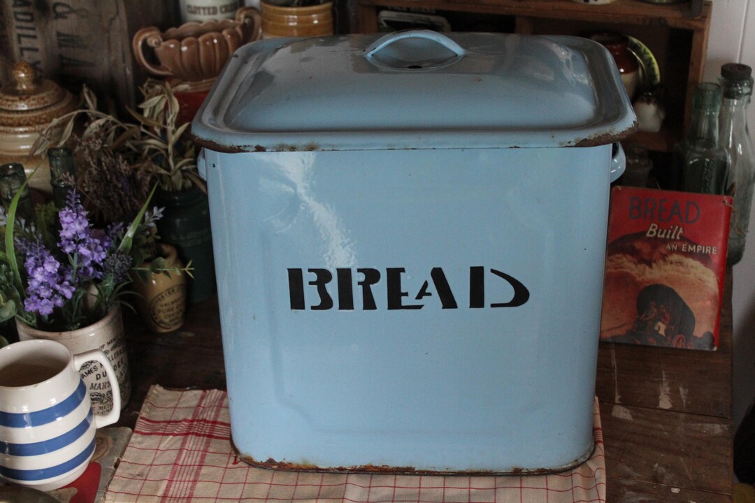 Rare Blue Vintage Enamel Bread Bin, Blue Bread Box, Blue Bread Bin ...