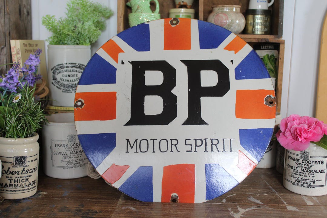 Vintage BP Petrol Enamel Sign: Union Jack Advertising, Wall Decor - Etsy