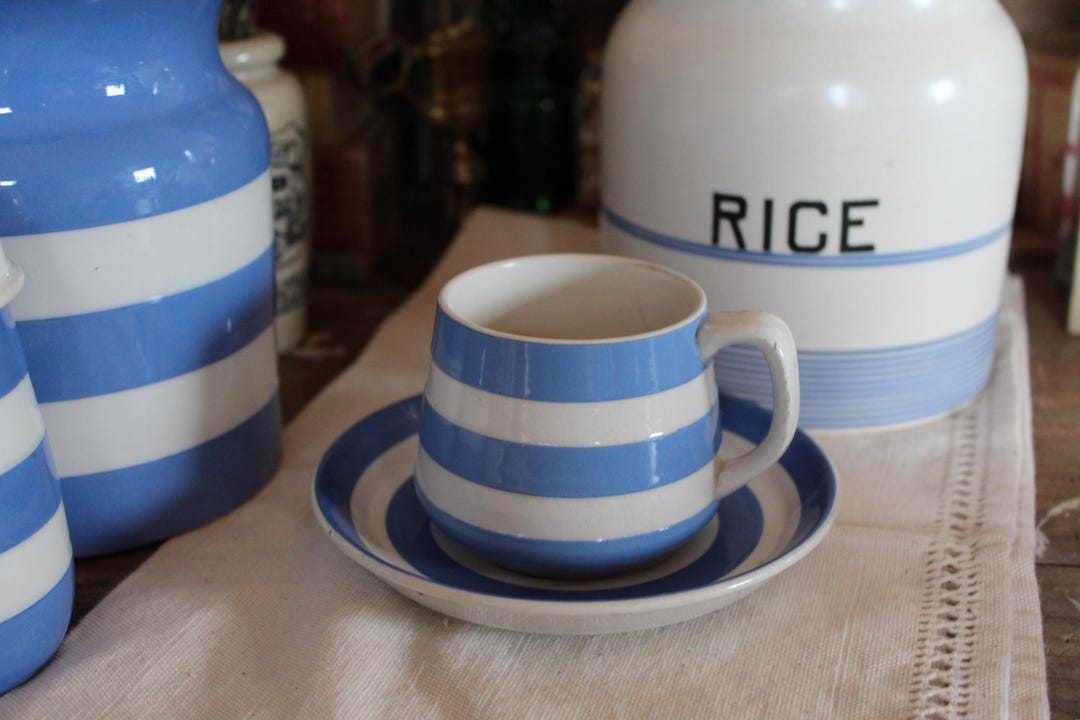 Vintage Cornishware Style Blue and White Stripped Cup, Cornishware Blue ...