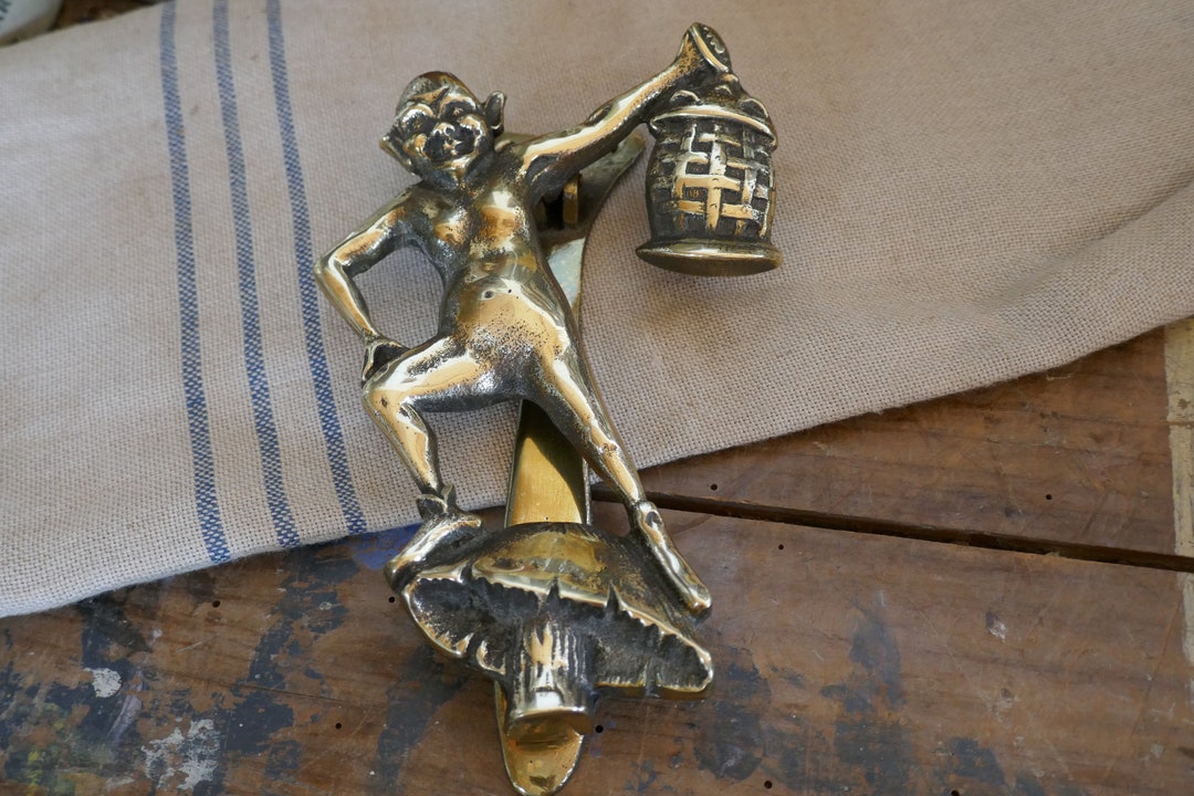 Vintage Brass Pixie Door Knocker - Dartmoor Piskie With Lantern - Etsy