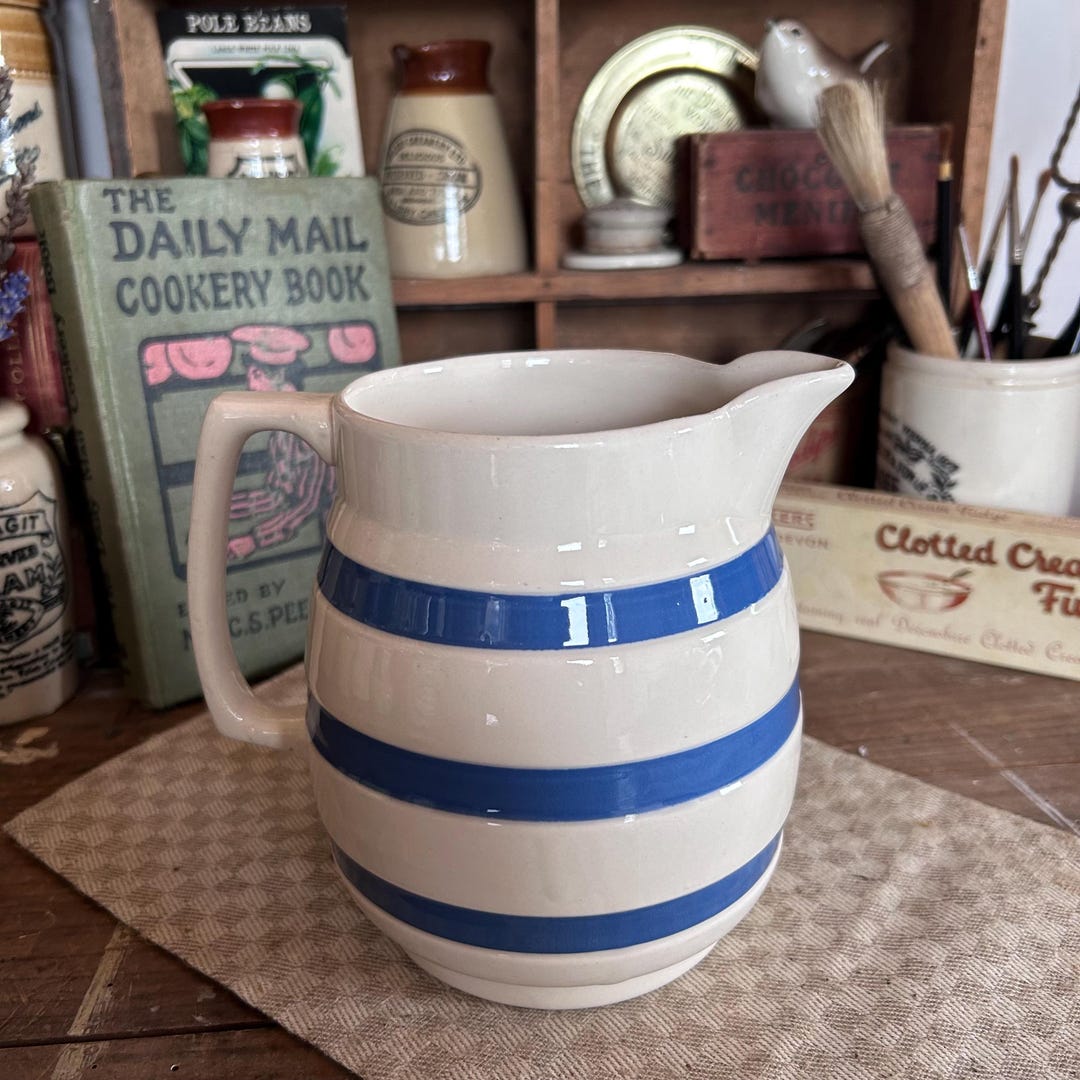Vintage Blue and White Stripped Jug, Cornishware Blue and White, Pitcher, Vintage Pitcher ...