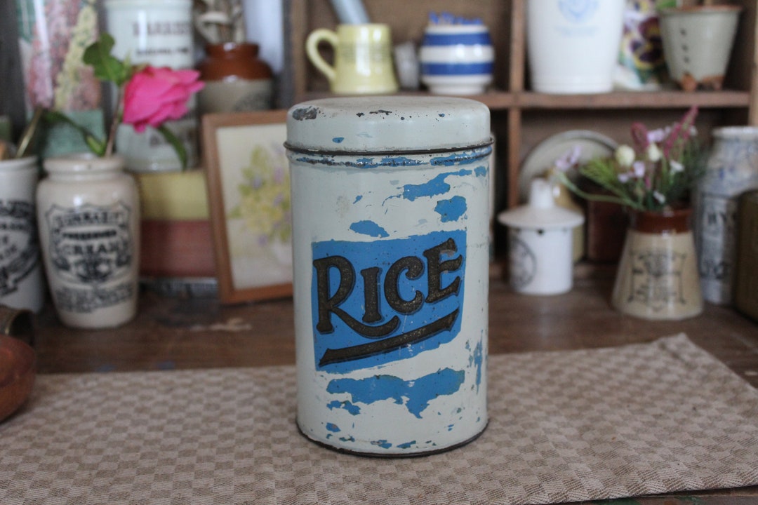 Vintage Storage Tin, Vintage Canister, Storage Tin, Rice Storage Tin ...