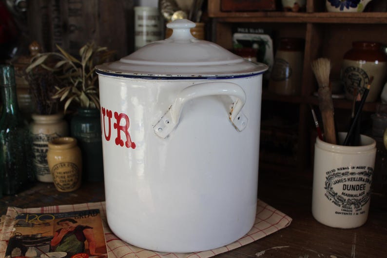 Vintage White Enamel Flour Bin: English Kitchen Canister - Etsy