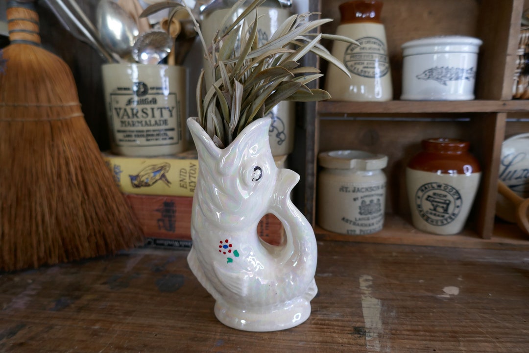 White Fish Jug Gurgling Fish Jug Vintage Fish Jug Gurgle Fish Jug ...