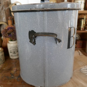 Antique Enamel Bread Bin Round Bread Box Enamel Bread Box English Bread ...