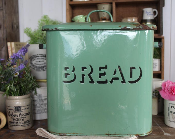 Vintage Enamel Bread Box, Rare Pastel Green Vintage Enamel Bread Box ...