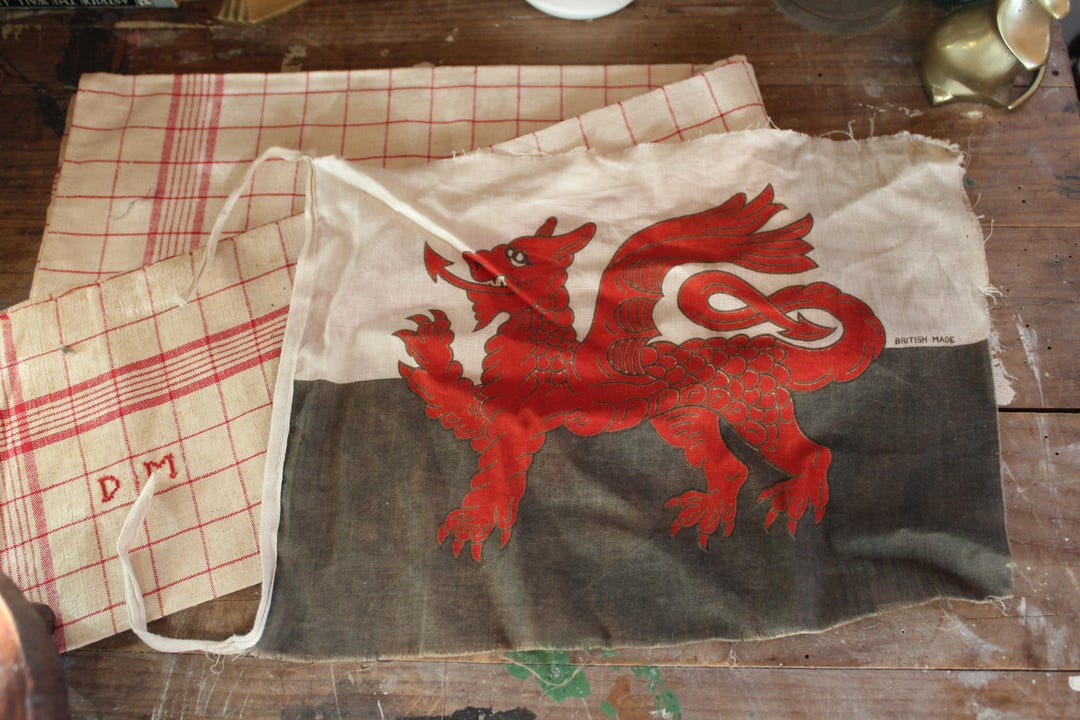 Rare Vintage Welsh Flag, Coronation Flag, Cotton Welsh Flag, British ...