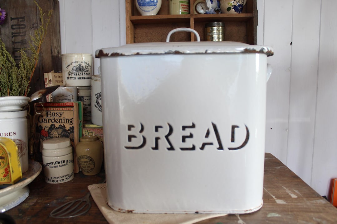 Vintage White Enamel Bread Box, English Farmhouse Kitchen Storage - Etsy