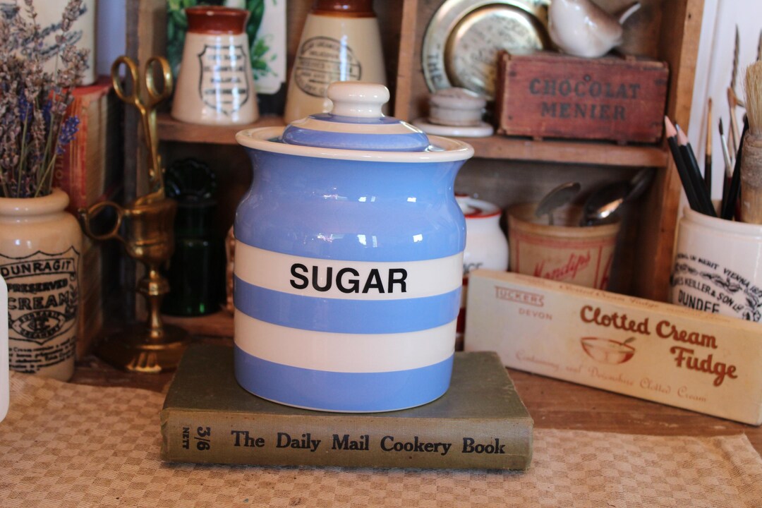 Vintage TG Green Cornishware Kitchen Canister Pot, Blue and White ...