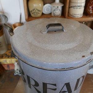 Antique Enamel Bread Bin Round Bread Box Enamel Bread Box English Bread ...