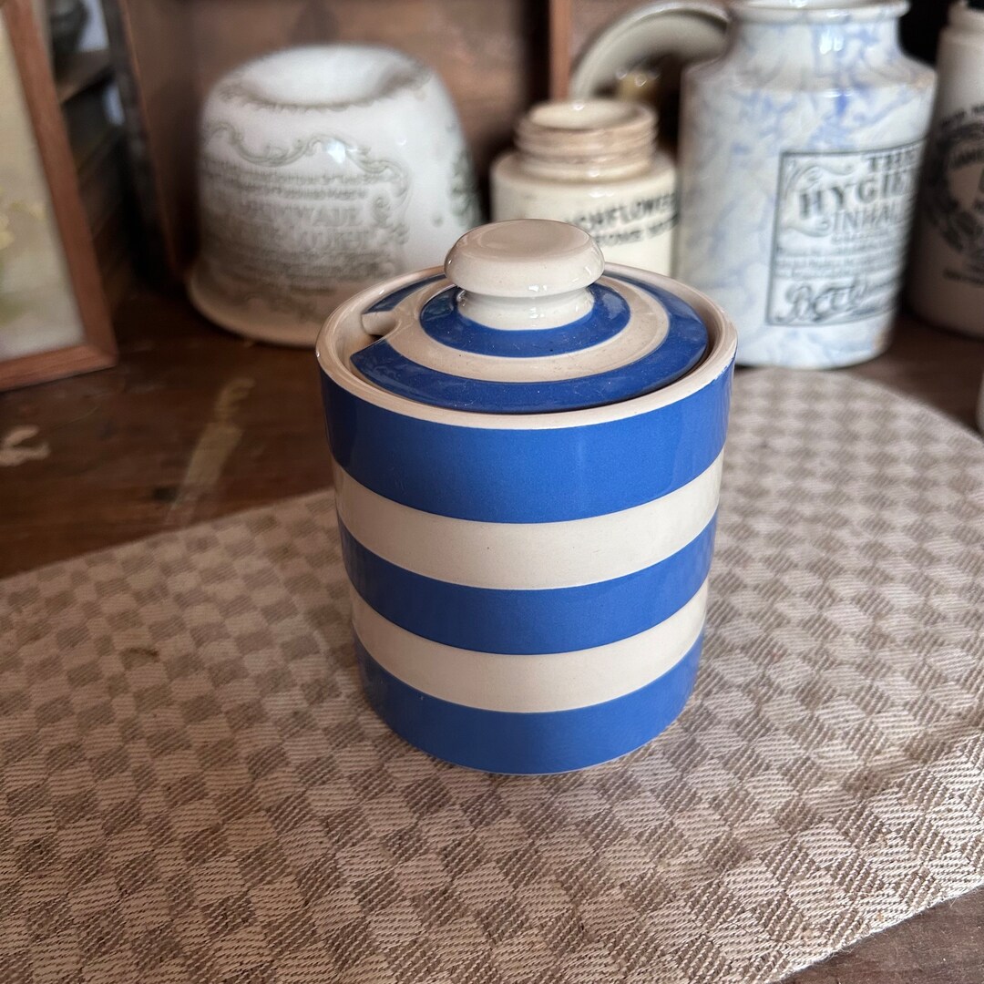 Cornishware Pretty Vintage Preserve Pot, Honey Pot, Jam Pot, Blue and ...