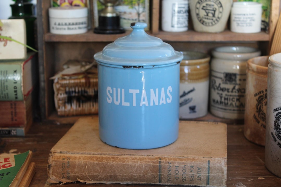 Vintage Enamel Sultanas Canister: 1920s English Kitchen Storage - Etsy