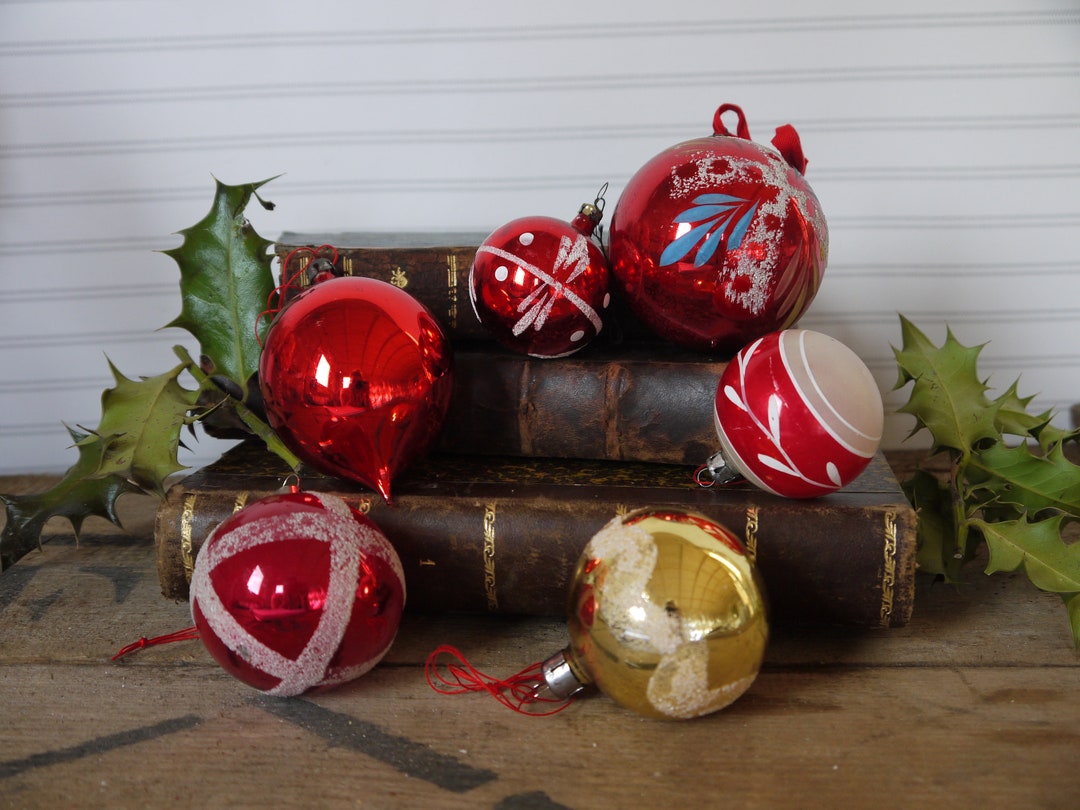 Set of Hand Painted Glass Baubles Christmas Ornament Vintage - Etsy UK
