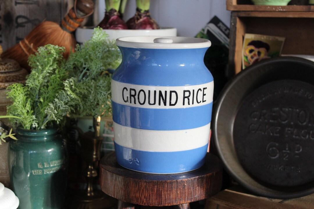 Vintage TG Green Cornishware Kitchen Canister Pot, Blue and White ...