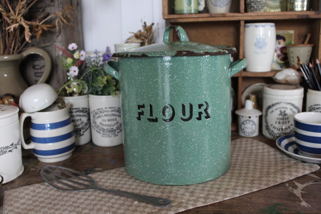 Rare Green Enamel Flour Bin, Vintage Flour Bin, Flour Store, Green ...