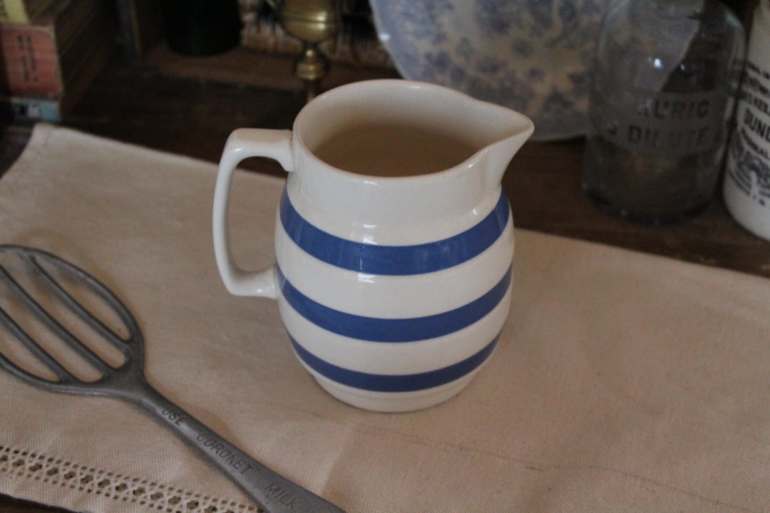 Vintage Blue and White Stripped Jug, Cornishware Blue and White, Pitcher, Vintage Pitcher ...