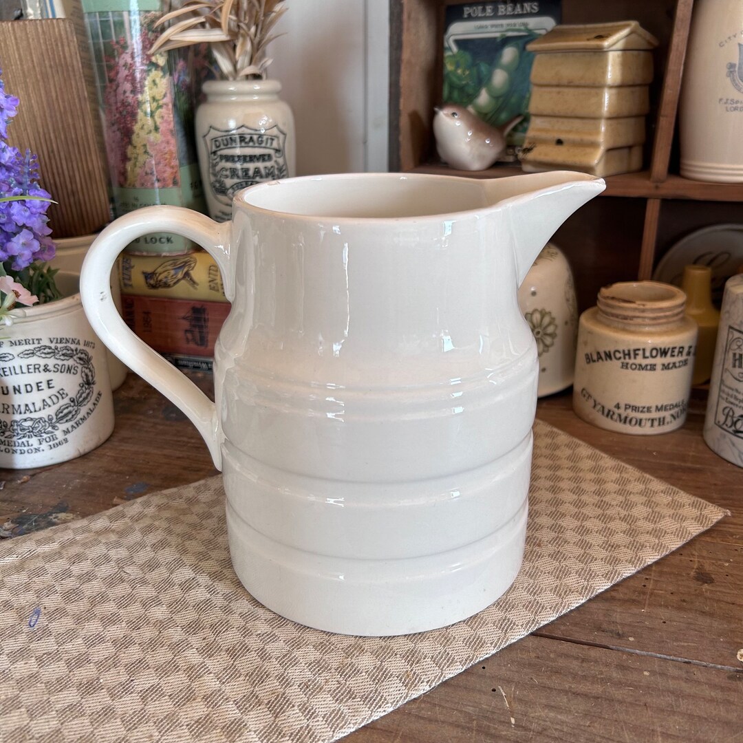 Vintage Ironstone White Stripped Milk Jug, Ironstone Pitcher, Vintage ...