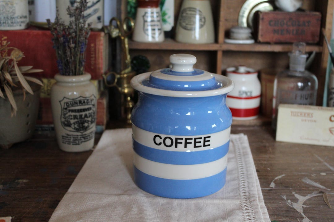 Vintage Cornishware Kitchen Canister Pot, Green and White Cornishware ...