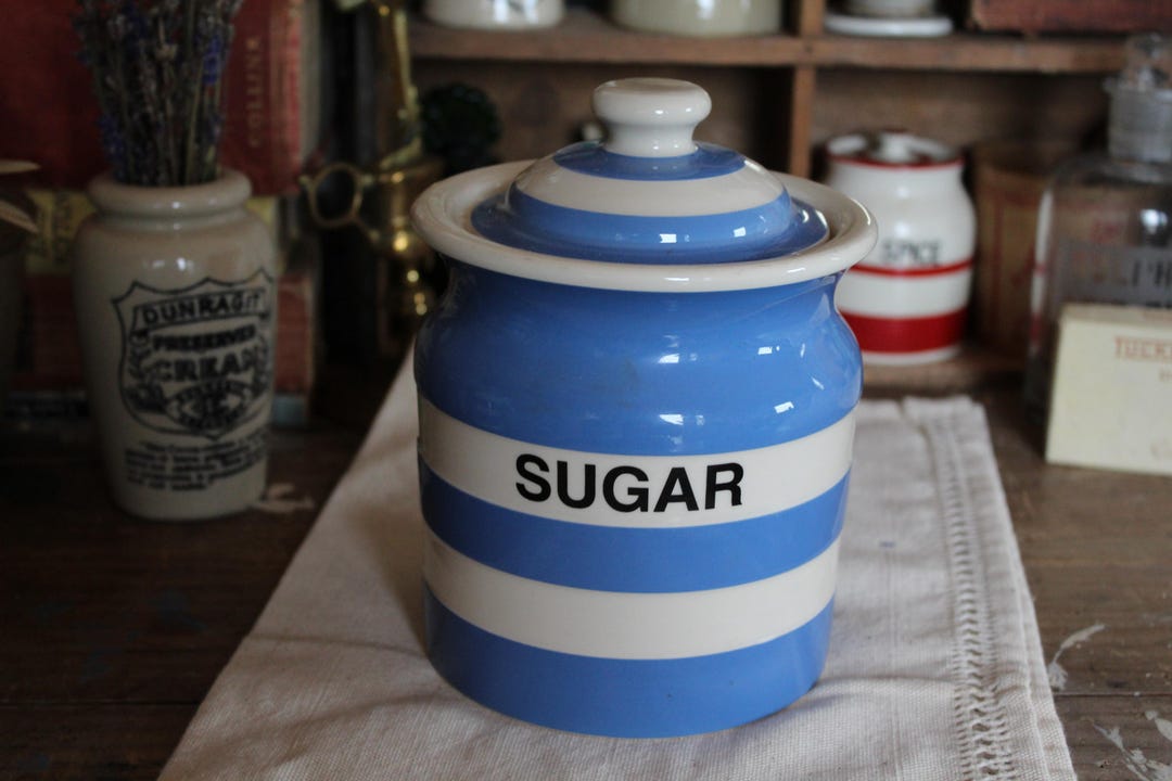 Vintage TG Green Cornishware Kitchen Canister Pot, Blue and White ...