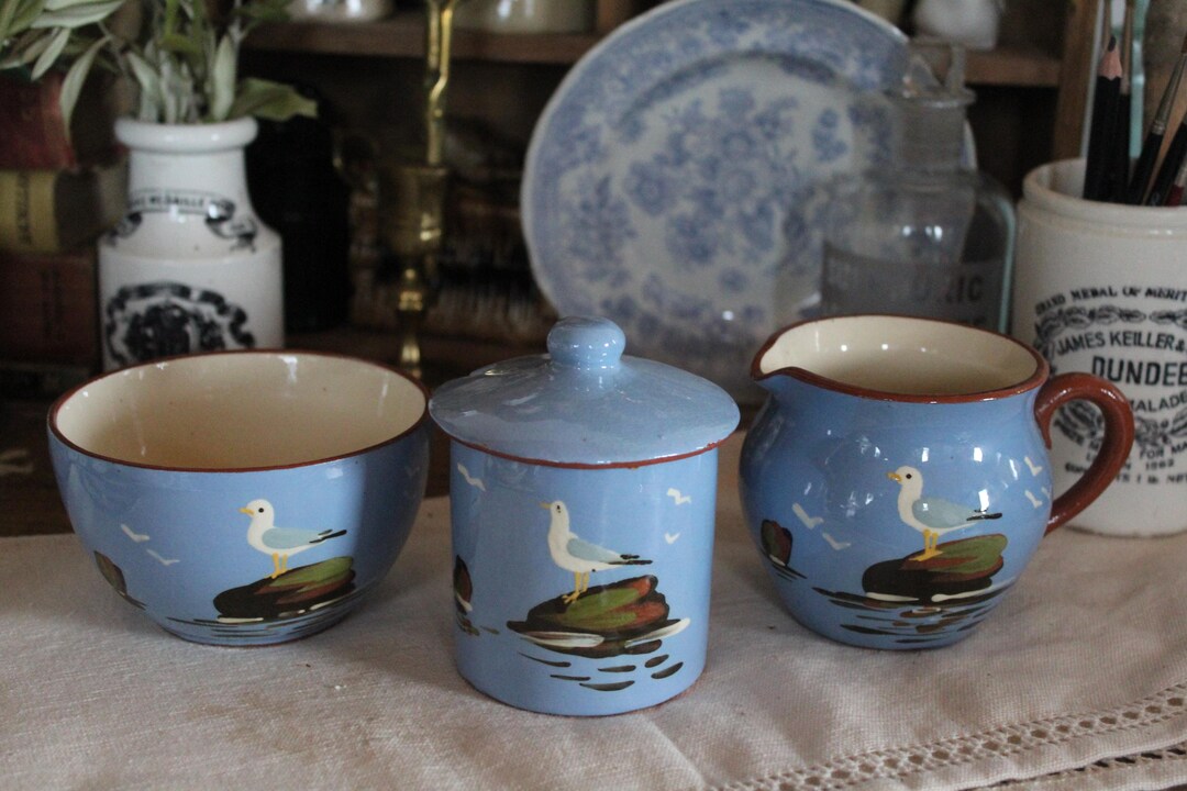 Vintage Dartmouth Pottery Breakfast Set: Blue Coastal Decor - Etsy