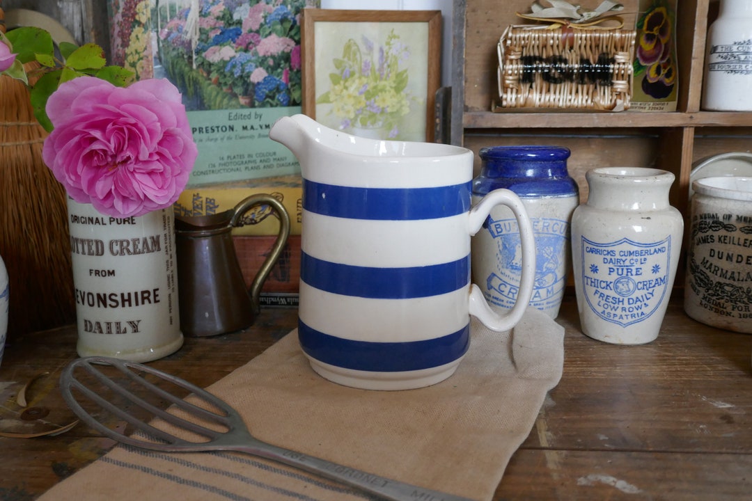 Vintage Blue and White Stripped Jug Cornishware Blue and White Pitcher ...