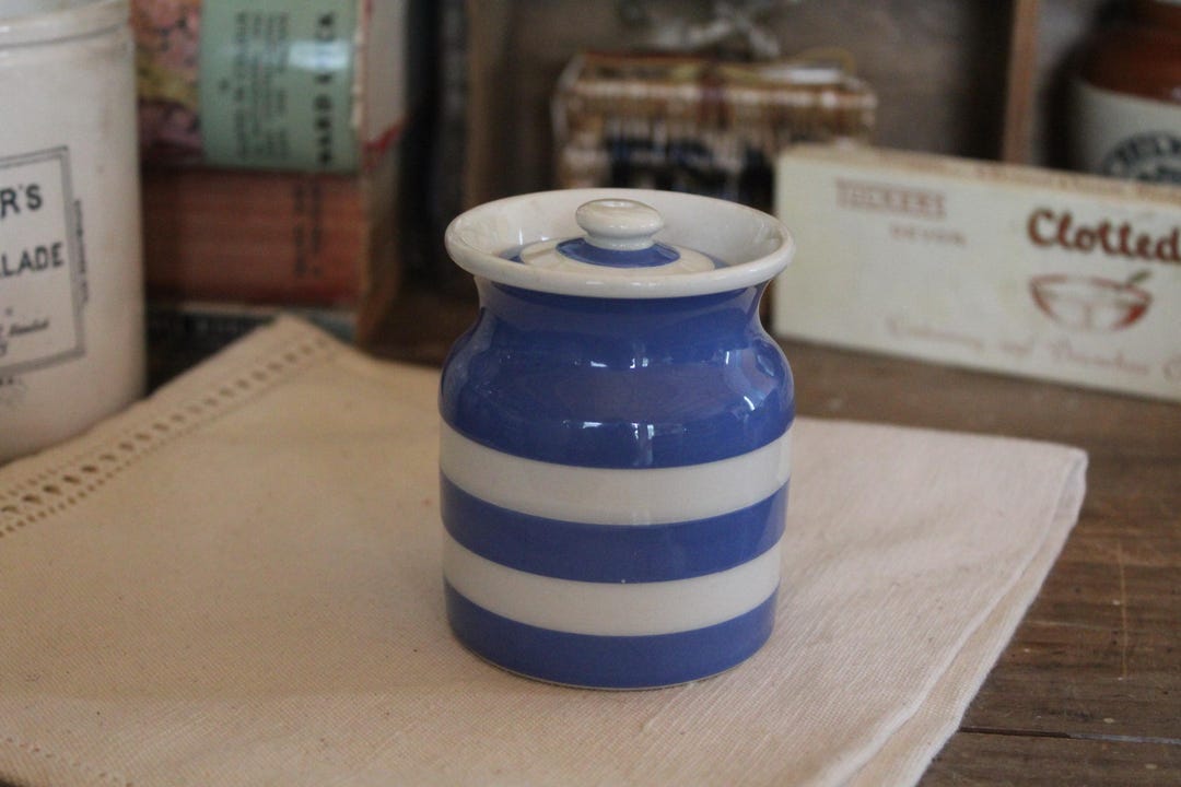 Vintage TG Green Cornishware Kitchen Canister Pot, Blue and White ...