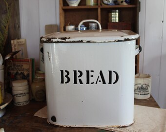 Antique White Enamel Bread Box: English Farmhouse Kitchen Storage - Etsy