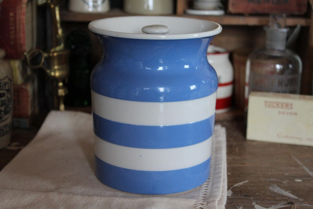 Vintage TG Green Cornishware Kitchen Canister Pot, Blue and White ...