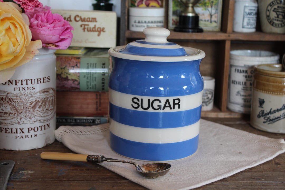 Vintage TG Green Cornishware Kitchen Canister Pot, Blue and White ...