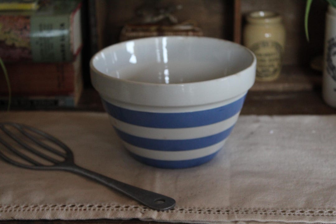 T G Green Blue and White Stripped Bowl, Cornishware Blue and White, Mixing Bowl, Vintage Pudding ...