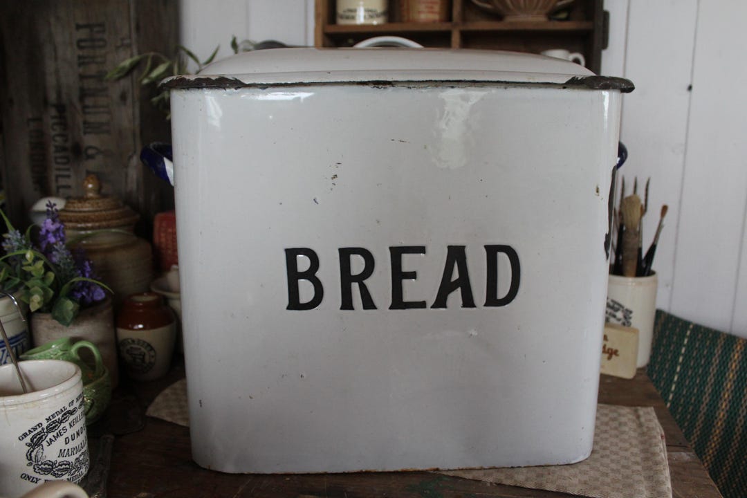 Rare XL Size Vintage Bread Box, Vintage Enamel Bread Bin, Enamel Bread ...